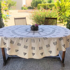 Geometric Organic Ivory Round Tablecloth, Sofa Throw Blanket With ...