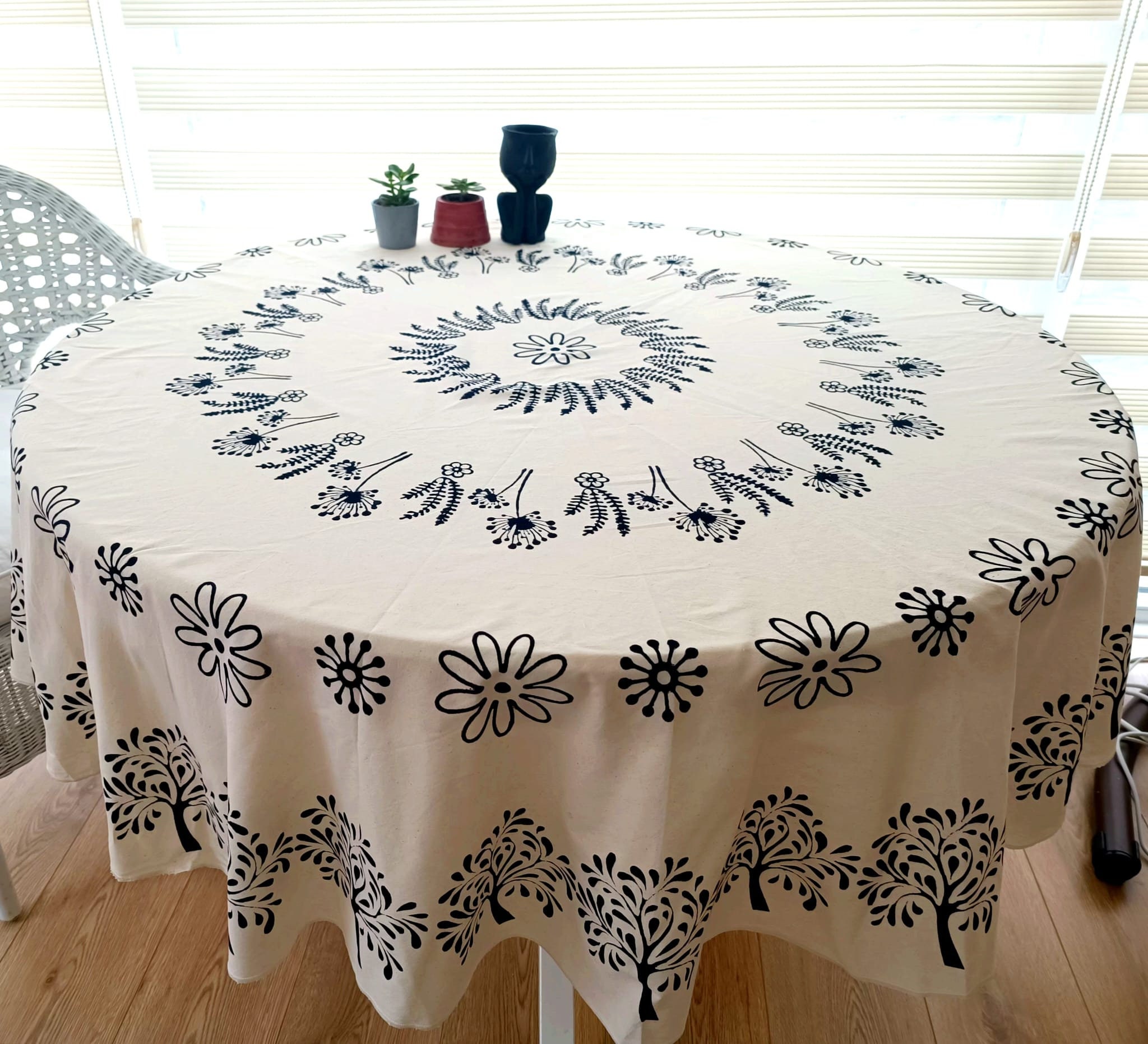 Floral Round Tablecloth: Turkish Hand Block Printed Cotton Table Cover ...