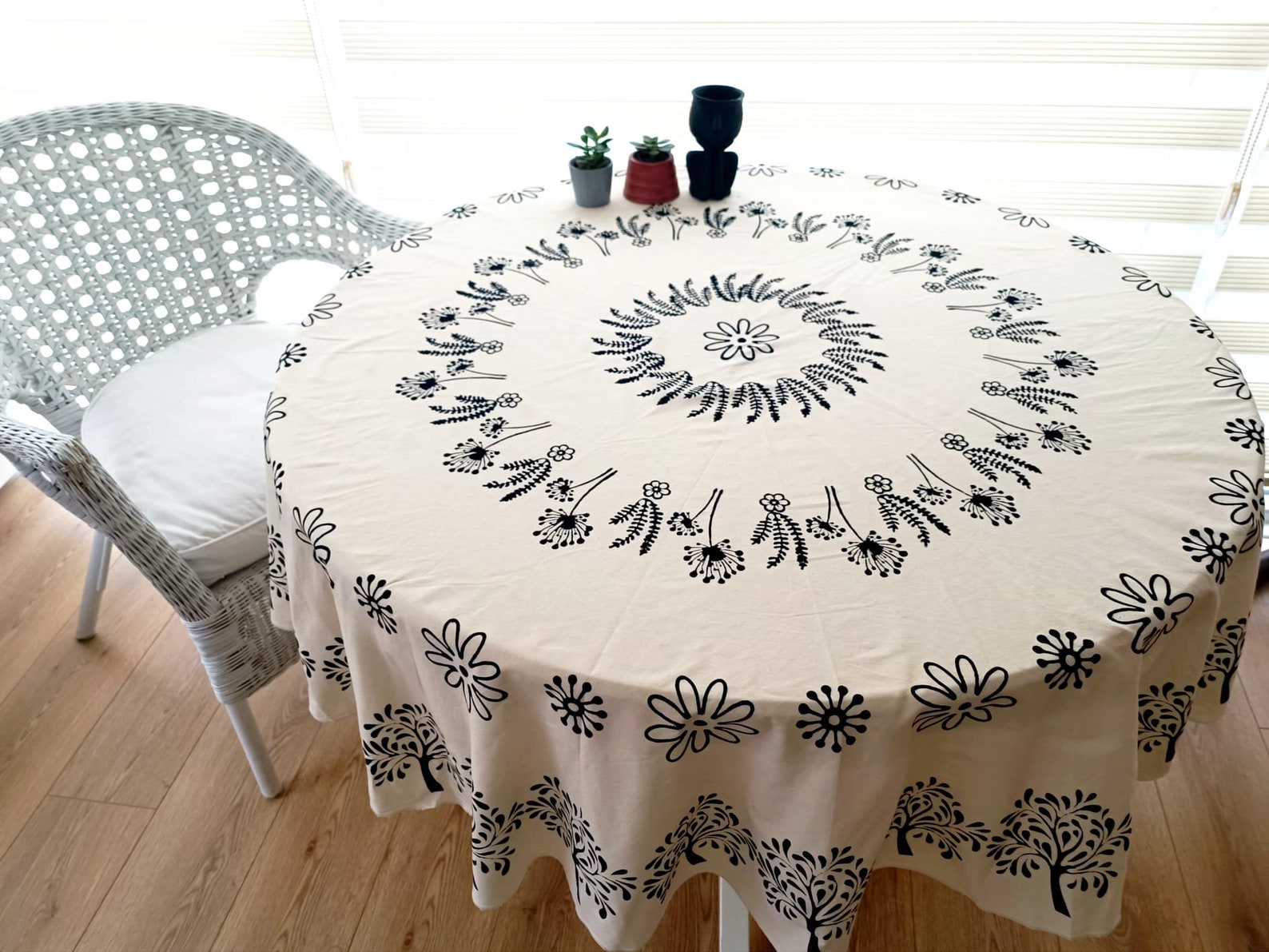 Floral Round Tablecloth: Turkish Hand Block Printed Cotton Table Cover ...