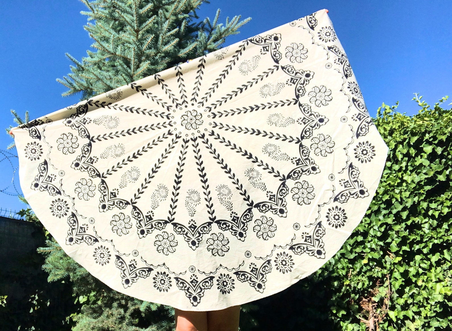 Floral Round Tablecloth: Turkish Hand Block Printed Cotton Table Cover ...