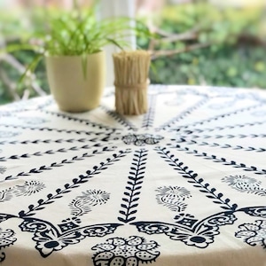 Floral Round Tablecloth: Turkish Hand Block Printed Cotton Table Cover ...