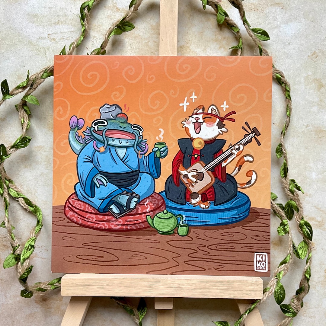 Japanese Yokai Friends Having Tea Mini Poster 148 X 148 Mm - Etsy
