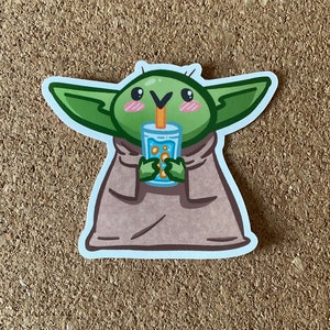 Baby Yoda Grogu Boba Tea The Mandalorian Star Wars Vinyl-Sticker ...