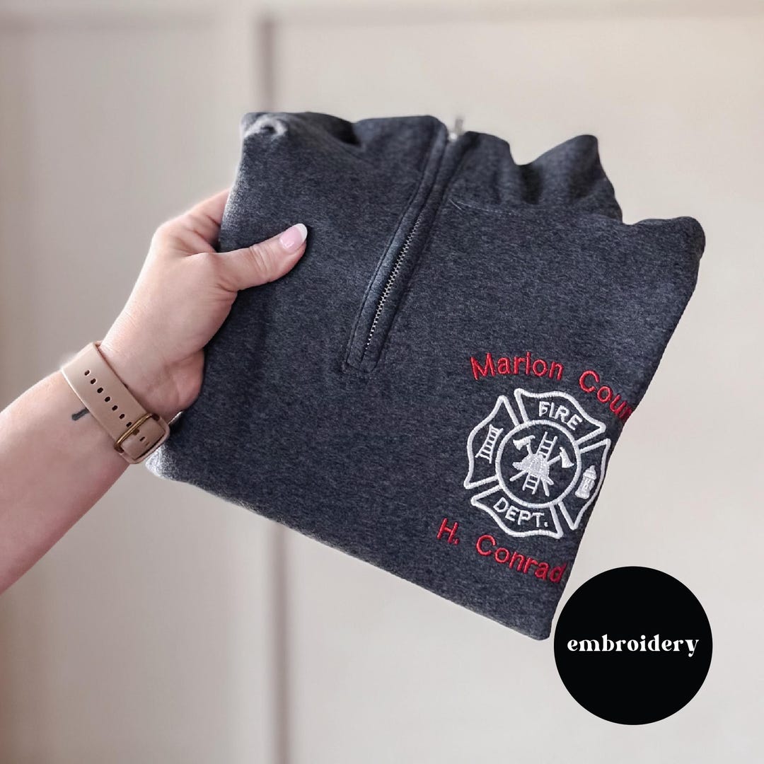 Custom Embroidered Firefighter Quarter Zip - Personalized Shield Design ...
