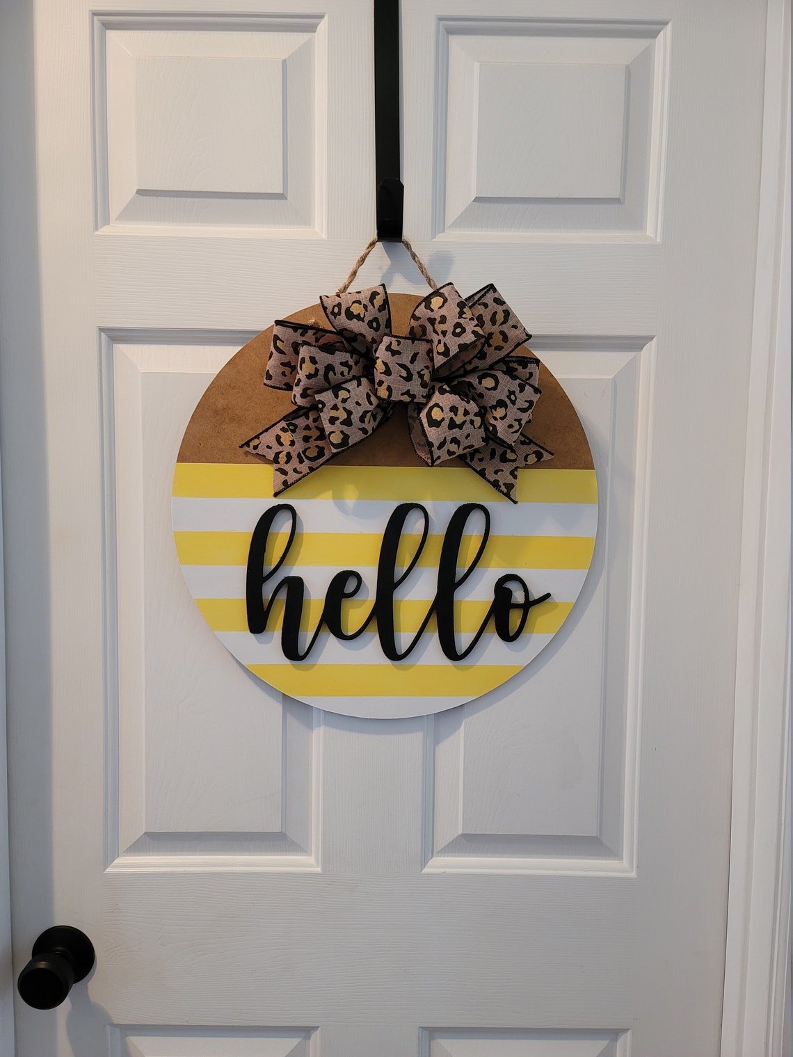 Hello Door Sign Cheetah Print Bow Stripes Door Hanger - Etsy