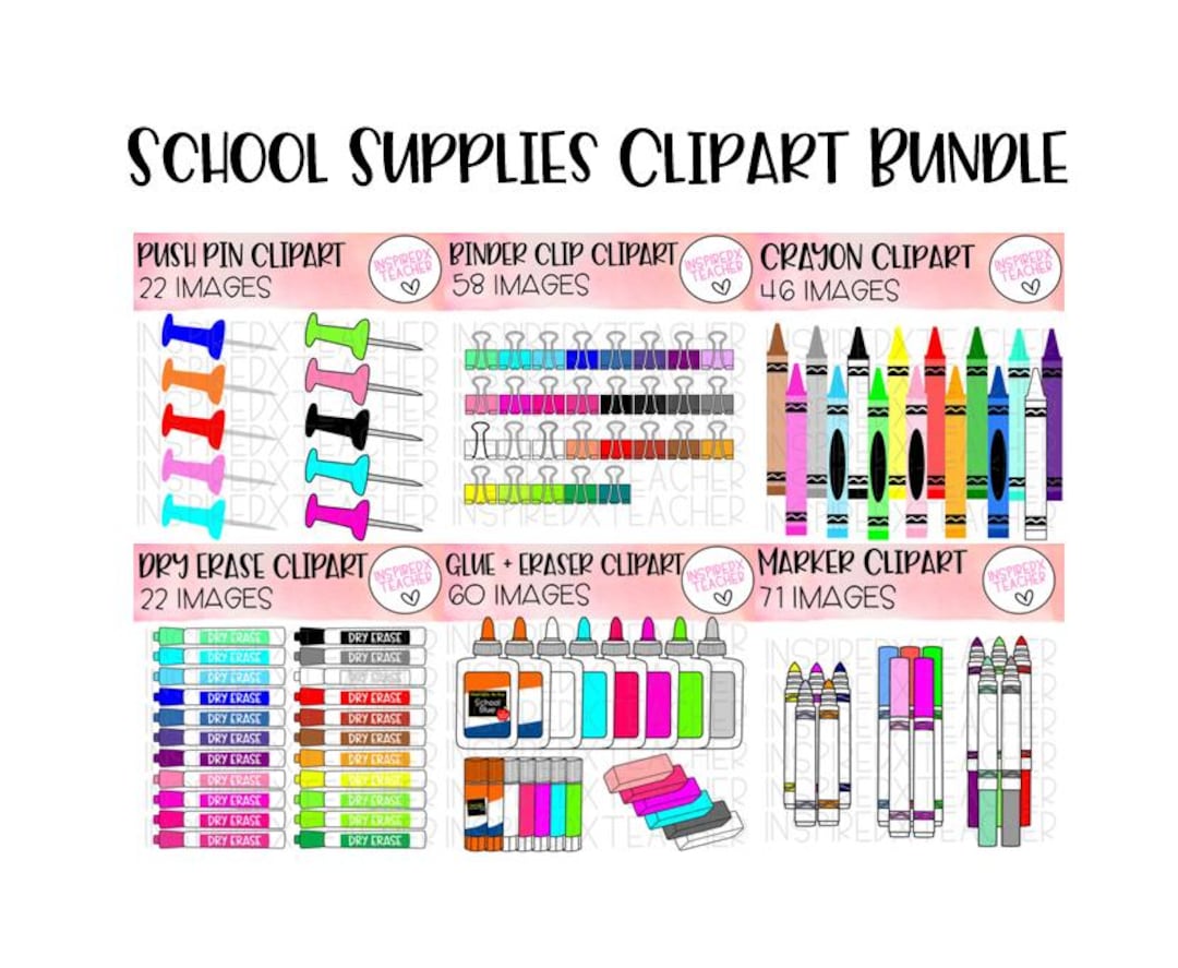 School Supplies Clipart Bundle - Etsy
