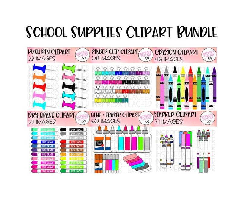 School Supplies Clipart Bundle - Etsy