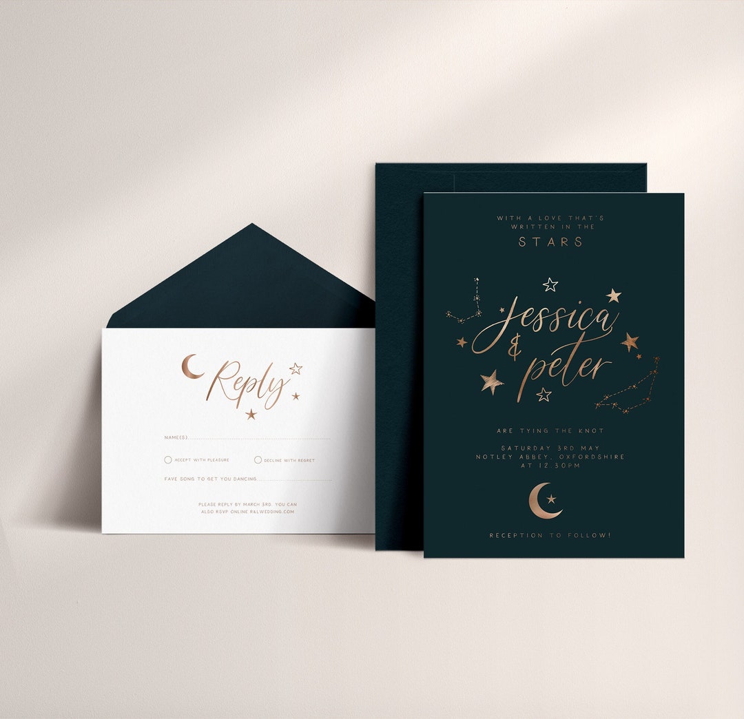 Two-piece Celestial Wedding Invitation Set With RSVP, Moon & Stars ...