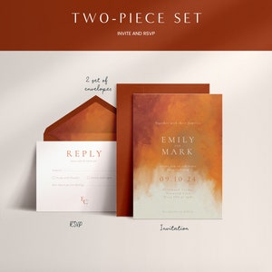 2-piece Burnt Orange Wedding Invitation + RSVP, Terracotta Wedding ...