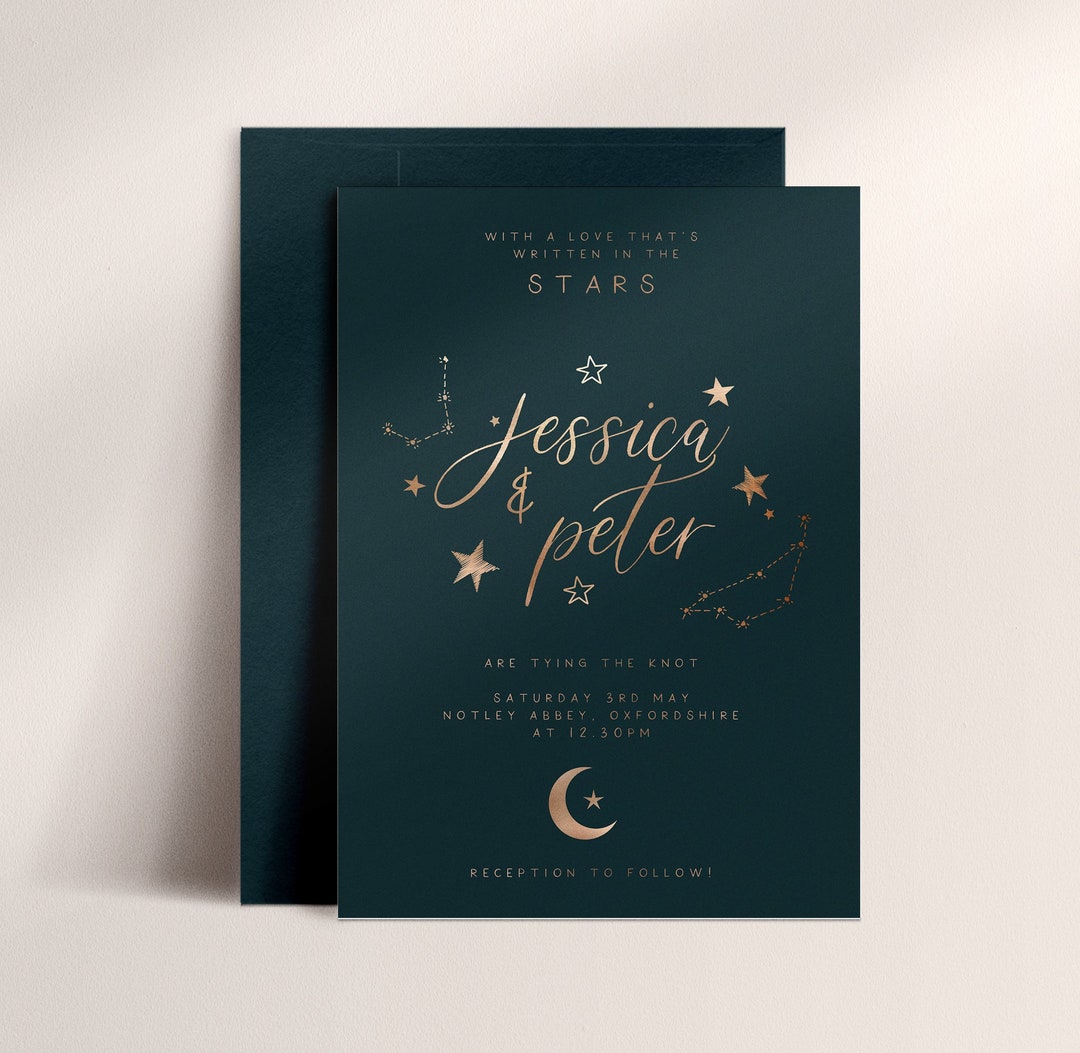 Celestial Wedding Invitation, Rose Gold Foil Invite, Galaxy Wedding ...