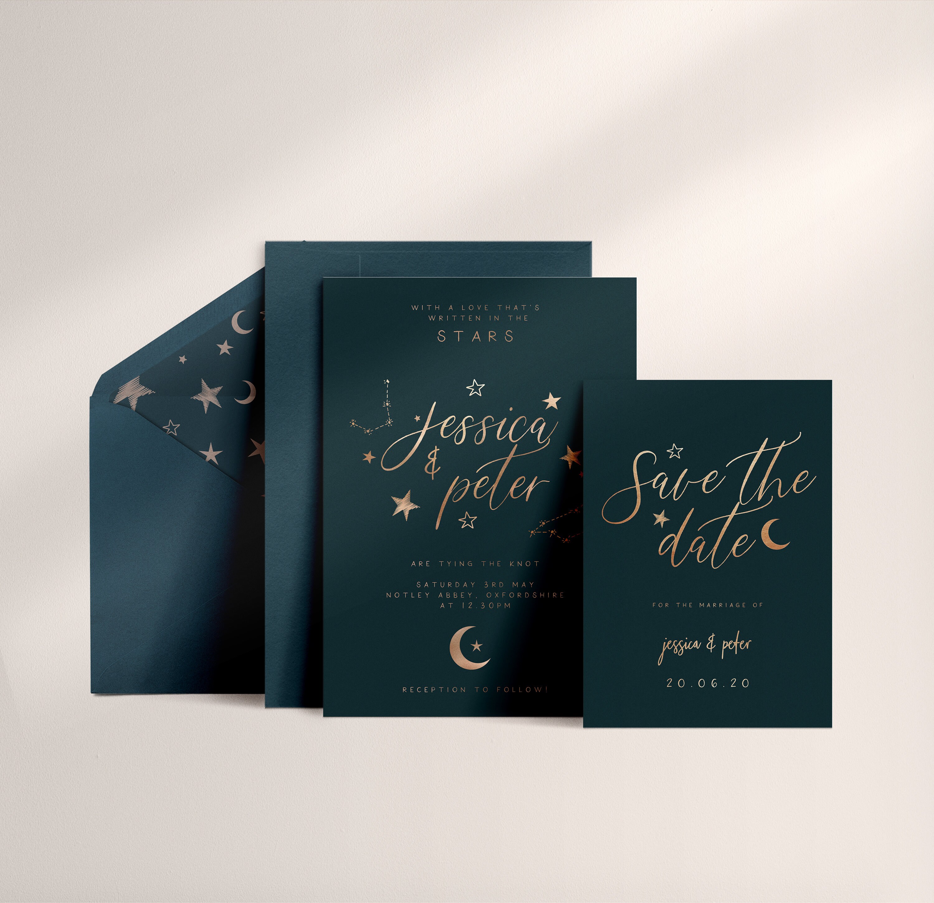 Celestial Wedding Invitation Rose Gold Foil Invite Galaxy | Etsy