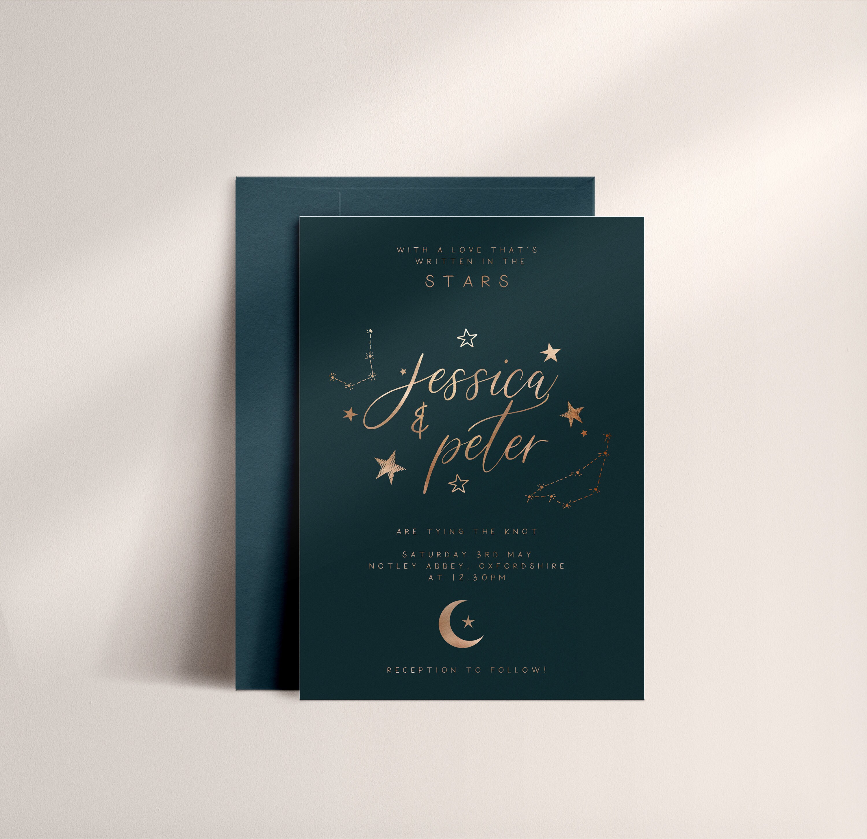 Celestial Wedding Invitation Rose Gold Foil Invite Galaxy | Etsy
