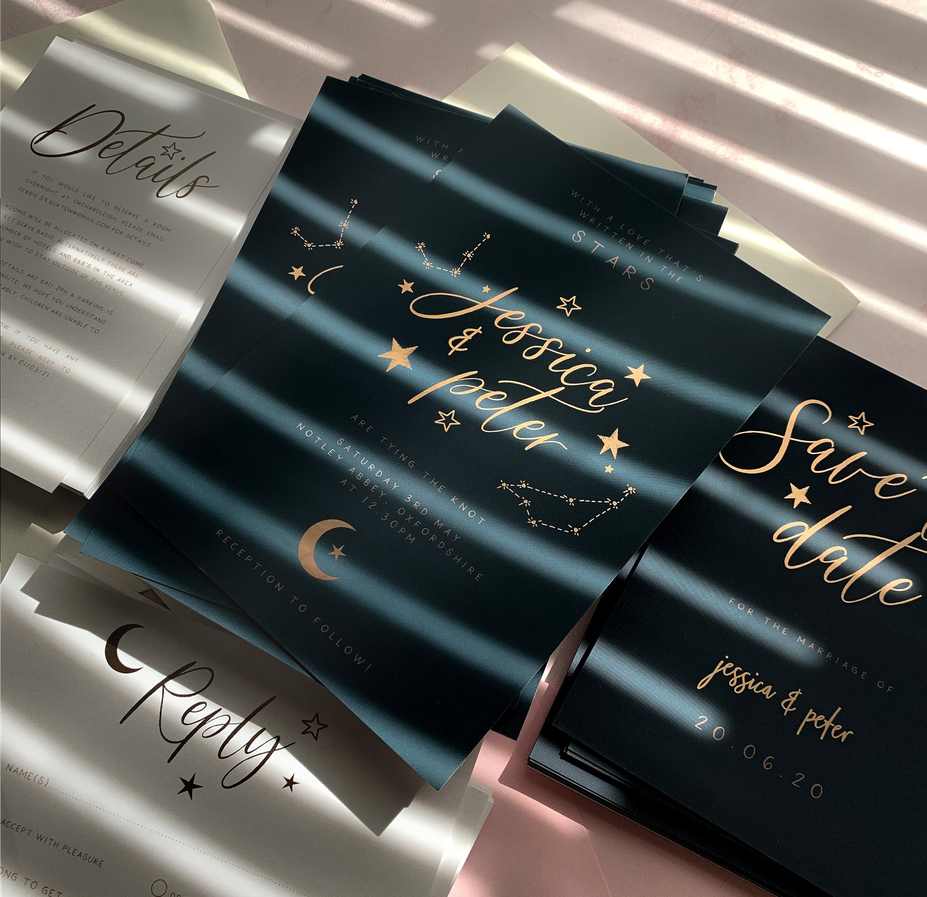 Celestial Wedding Invitation, Rose Gold Foil Invite, Galaxy Wedding ...