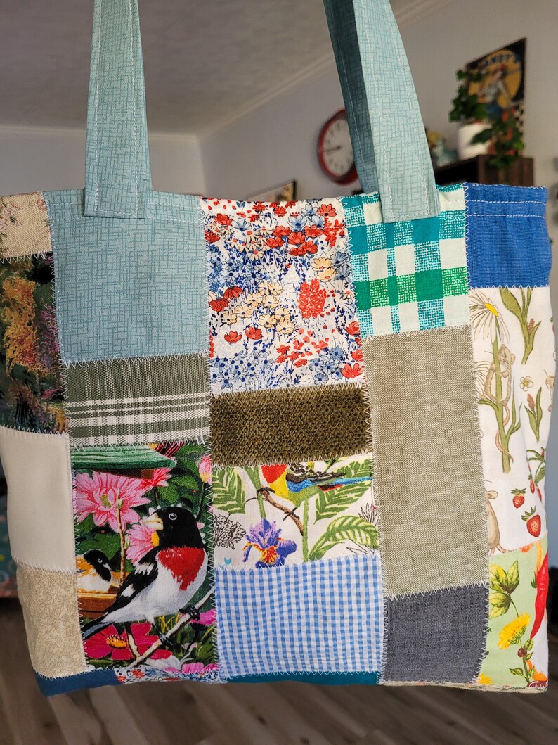 Handmade Patchwork Tote Bag, Market Bag, Christmas Gifts for Her, Upcycled Fabric, Zero Waste ...