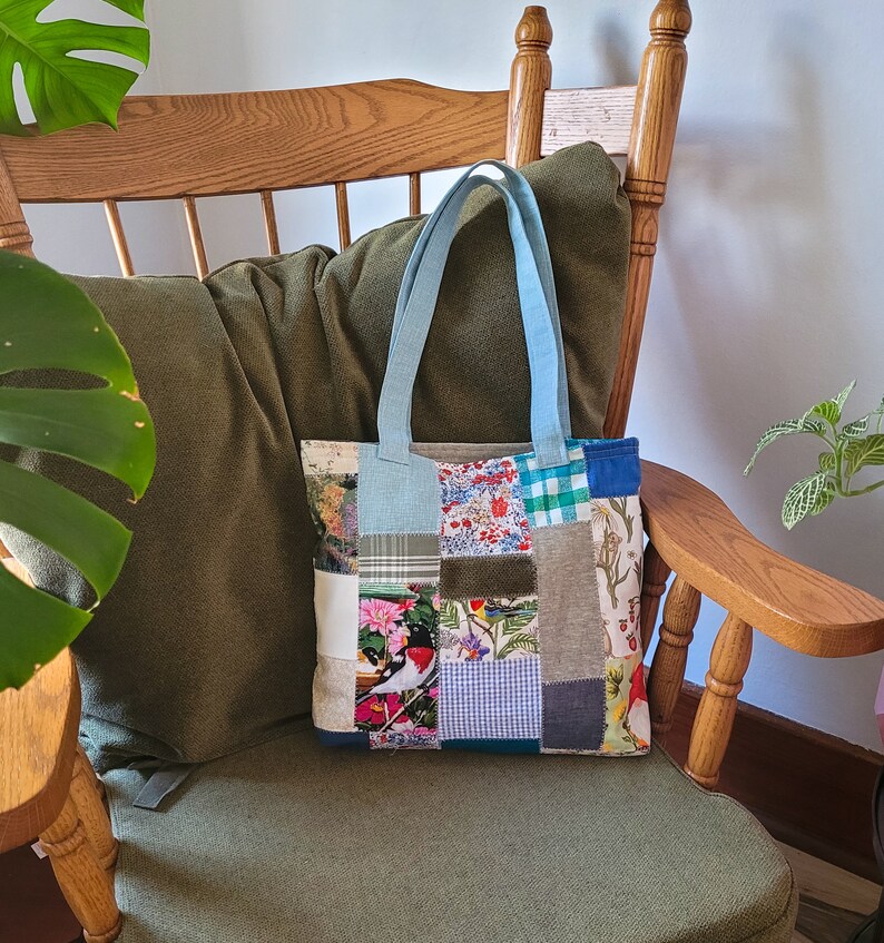 Handmade Patchwork Tote Bag, Market Bag, Christmas Gifts for Her, Upcycled Fabric, Zero Waste ...