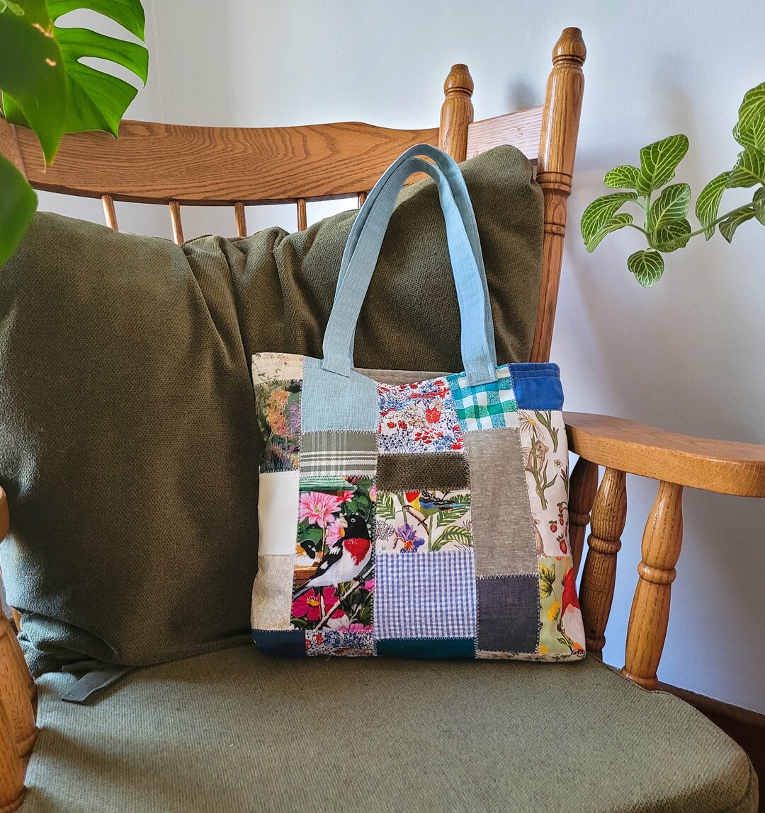 Handmade Patchwork Tote Bag, Market Bag, Christmas Gifts for Her, Upcycled Fabric, Zero Waste ...