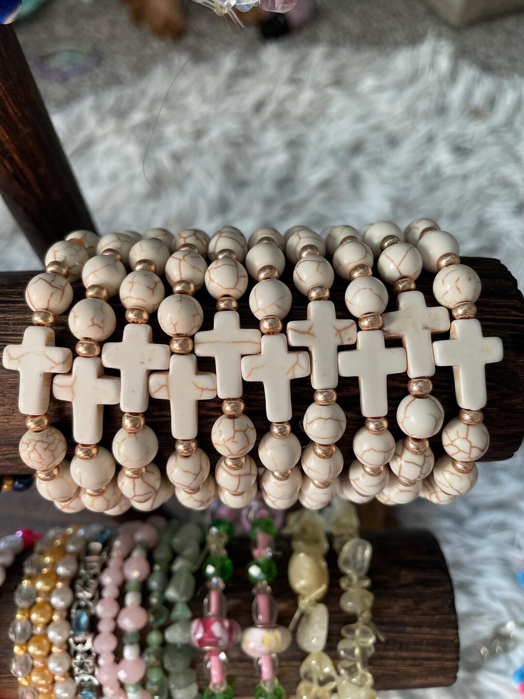 Handmade Cross Bracelets With White/cream Beads and Gold Accent - Etsy