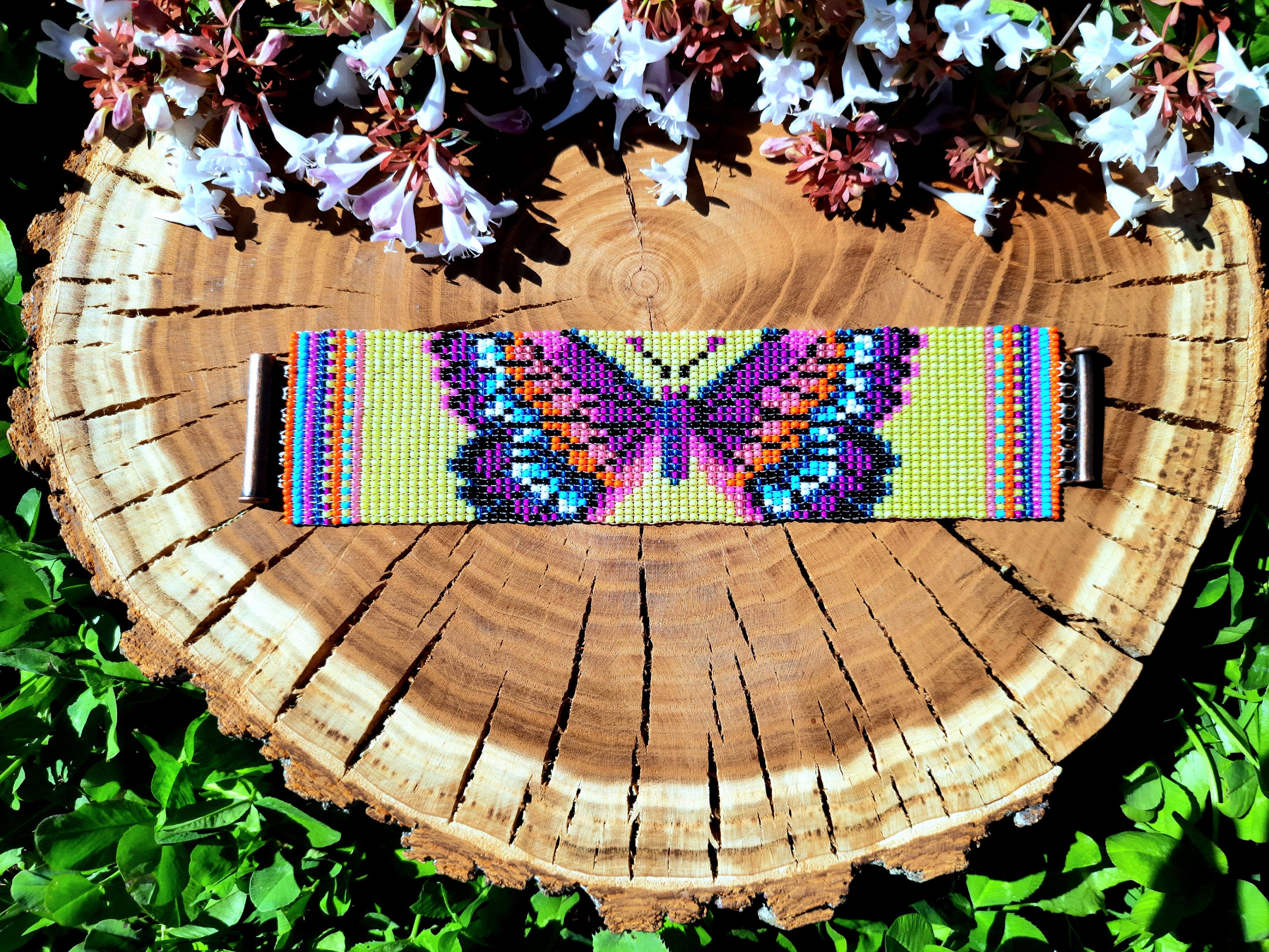 Shiny Butterfly Native American Style Multicolor Hand-sewn Beaded Wide ...