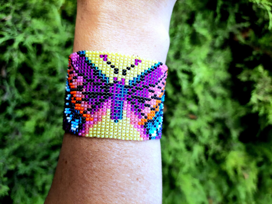Shiny Butterfly Native American Style Multicolor Hand-sewn Beaded Wide ...