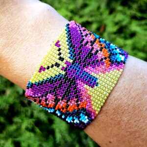 Shiny Butterfly Native American Style Multicolor Hand-sewn Beaded Wide ...