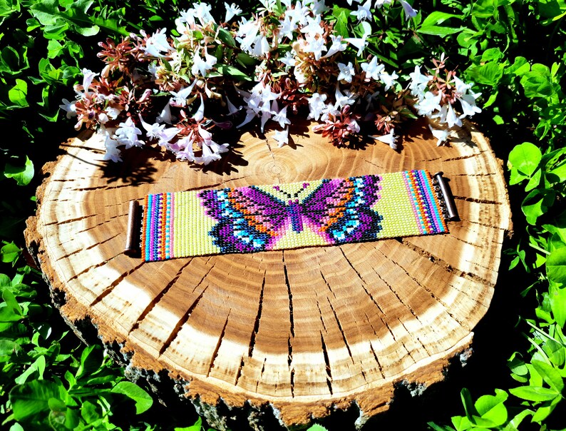 Shiny Butterfly Native American Style Multicolor Hand-sewn Beaded Wide ...