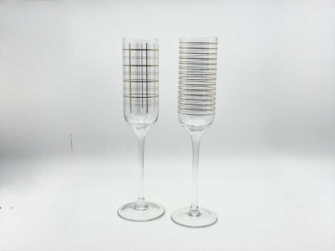 Funky Gold Designs Champagne Flutes Glasses Set 2 Unique Classic ...
