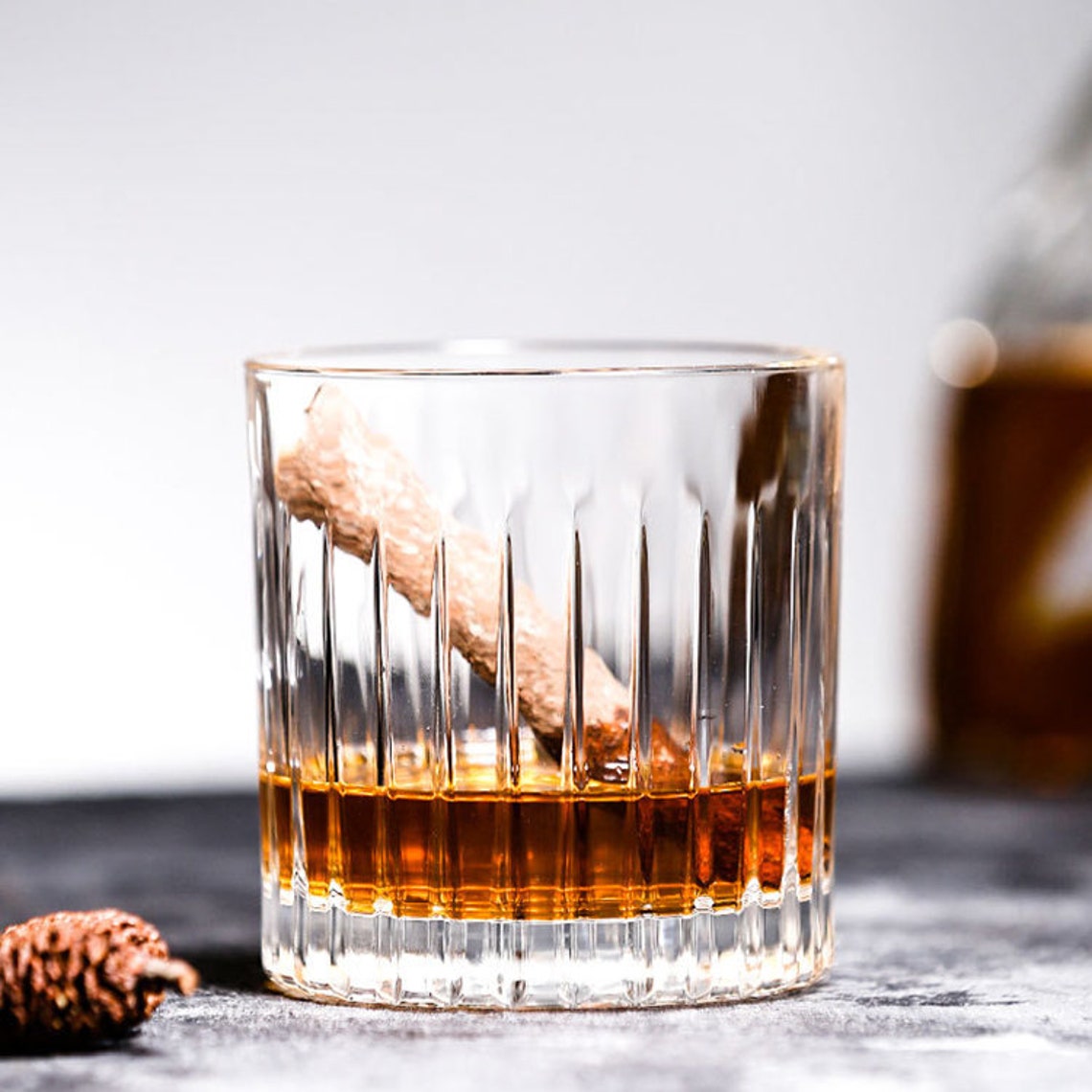 Vintage Style Pinstripe Cut Set 2 Faceted Double Rocks Old Fashioned ...