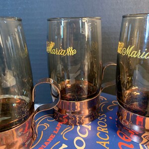 Vintage Tia Maria Jamaican Liqueur Glasses With Copper Metal & Smoked ...