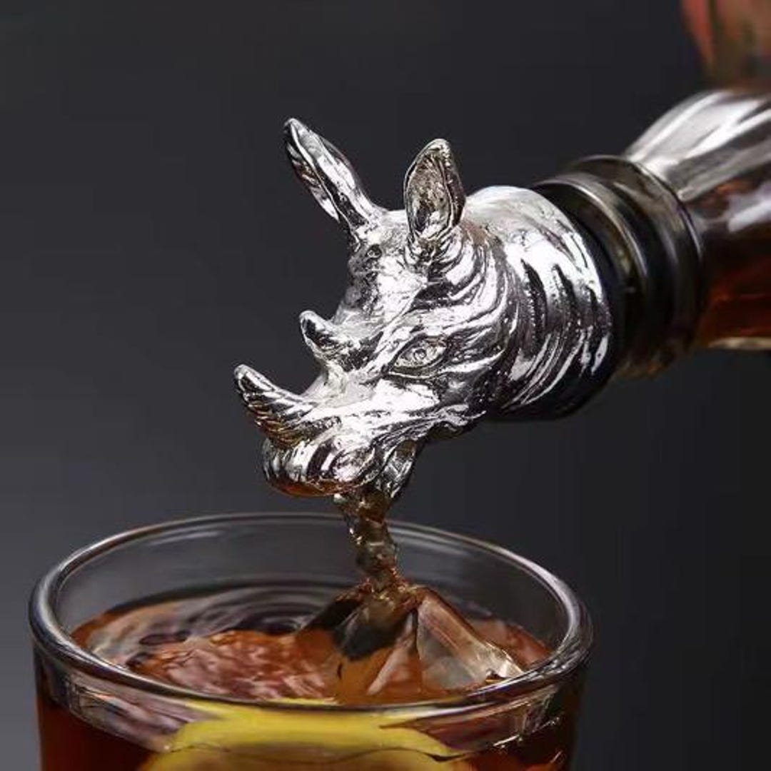 Rhino Head Liquor or Wine Bottle Pourer Mouth Wine Stopper Animal ...
