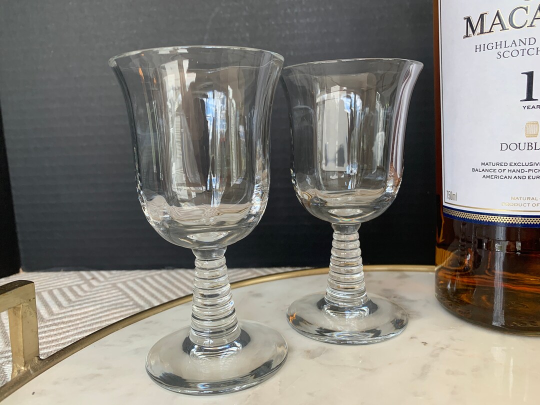 Vintage Cordial Ribbed Stem Craft Cocktail Glasses Set of 2 Retro Style ...