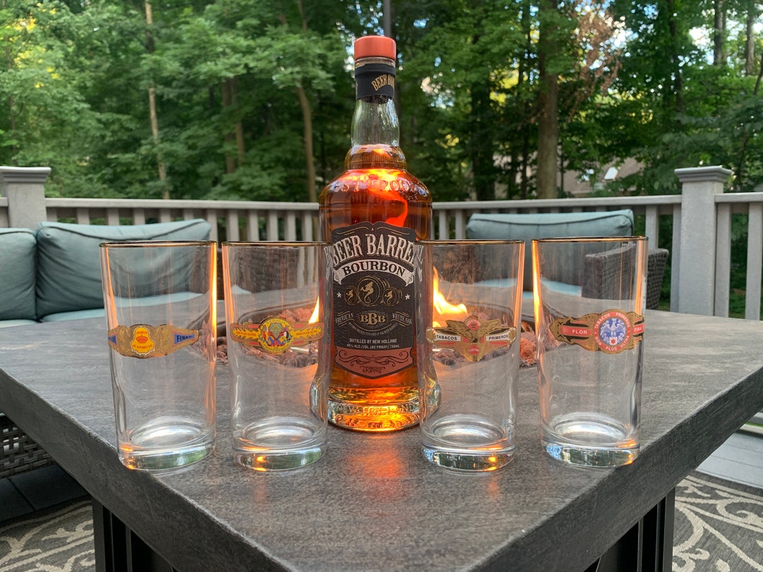 Set of 4 Richard E. Bishop Cigar Label Wrapper Beer 12 Oz Glasses Gold ...