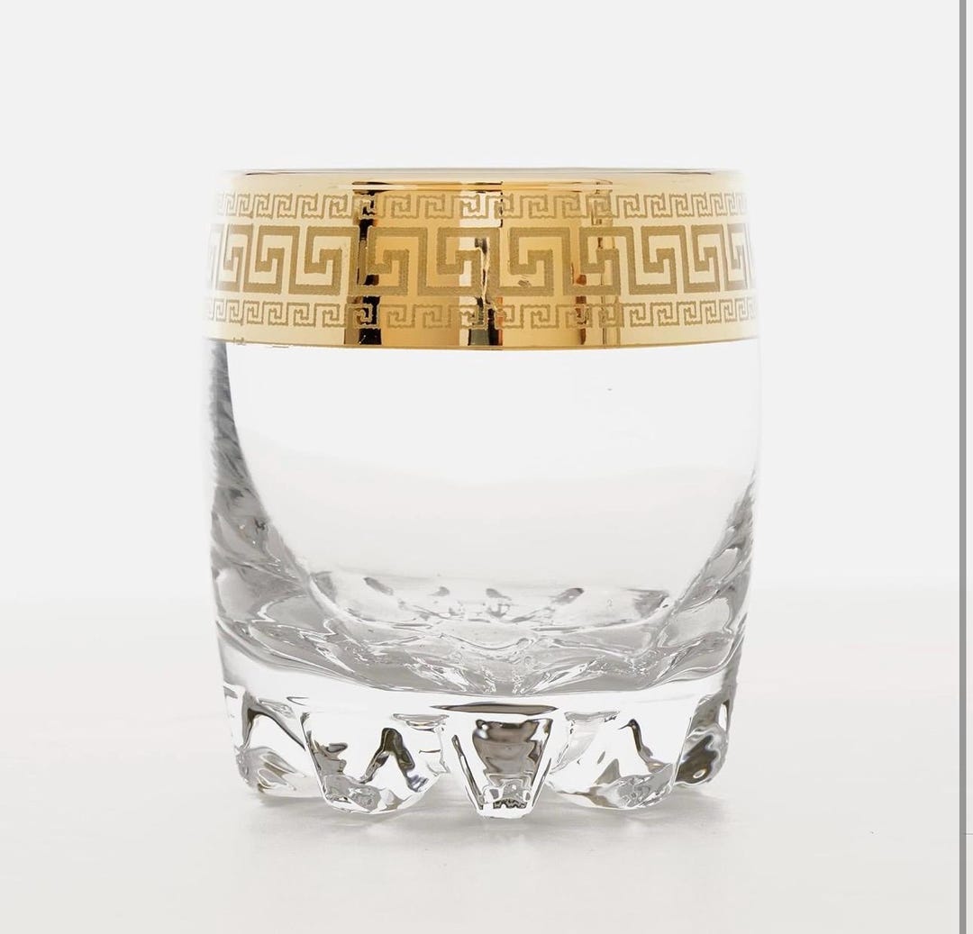 Vintage Style Set of 2 Greek Key Gold Rim, Rocks, Lowball, Double Old ...