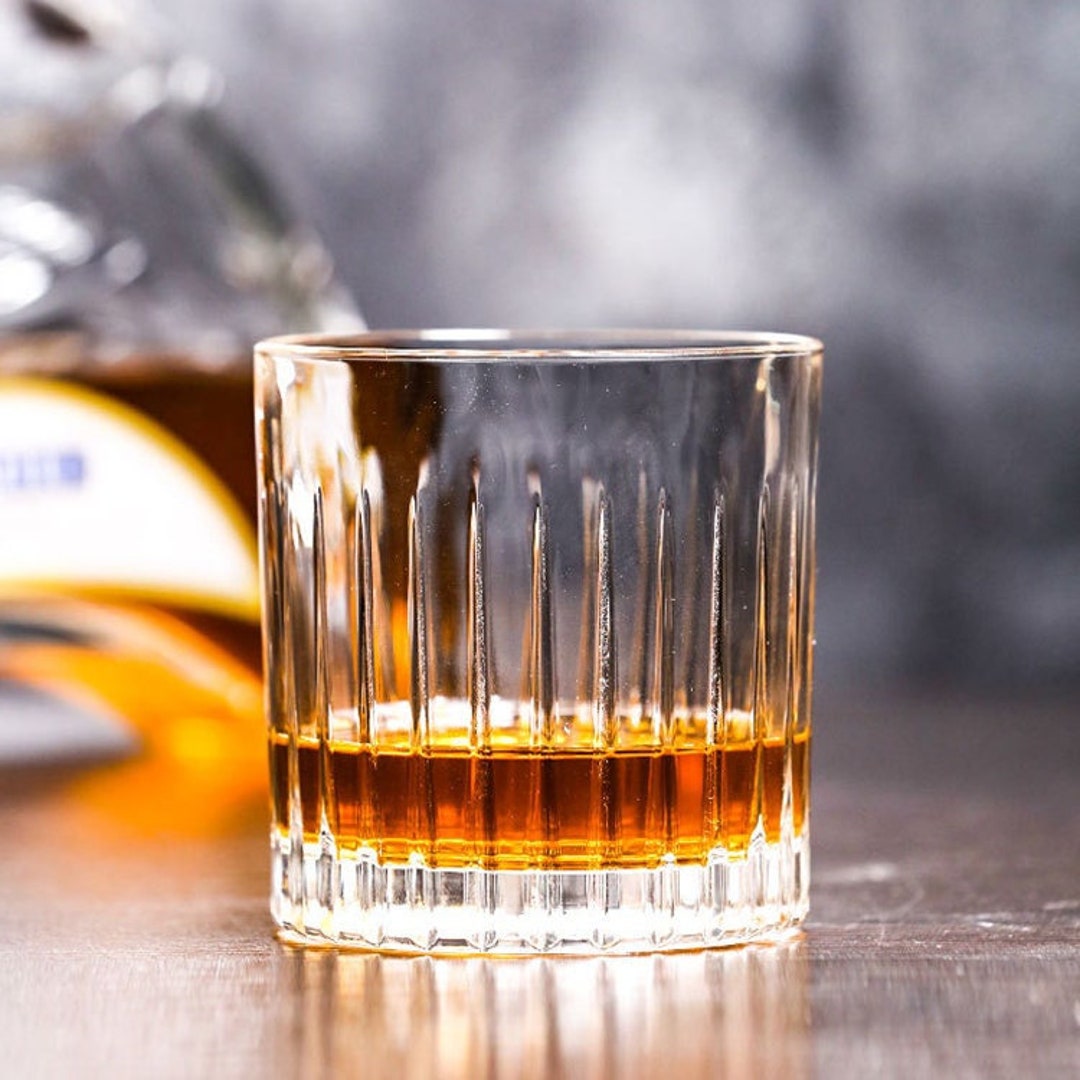 Vintage Style Pinstripe Cut Set 2 Faceted Double Rocks Old Fashioned ...