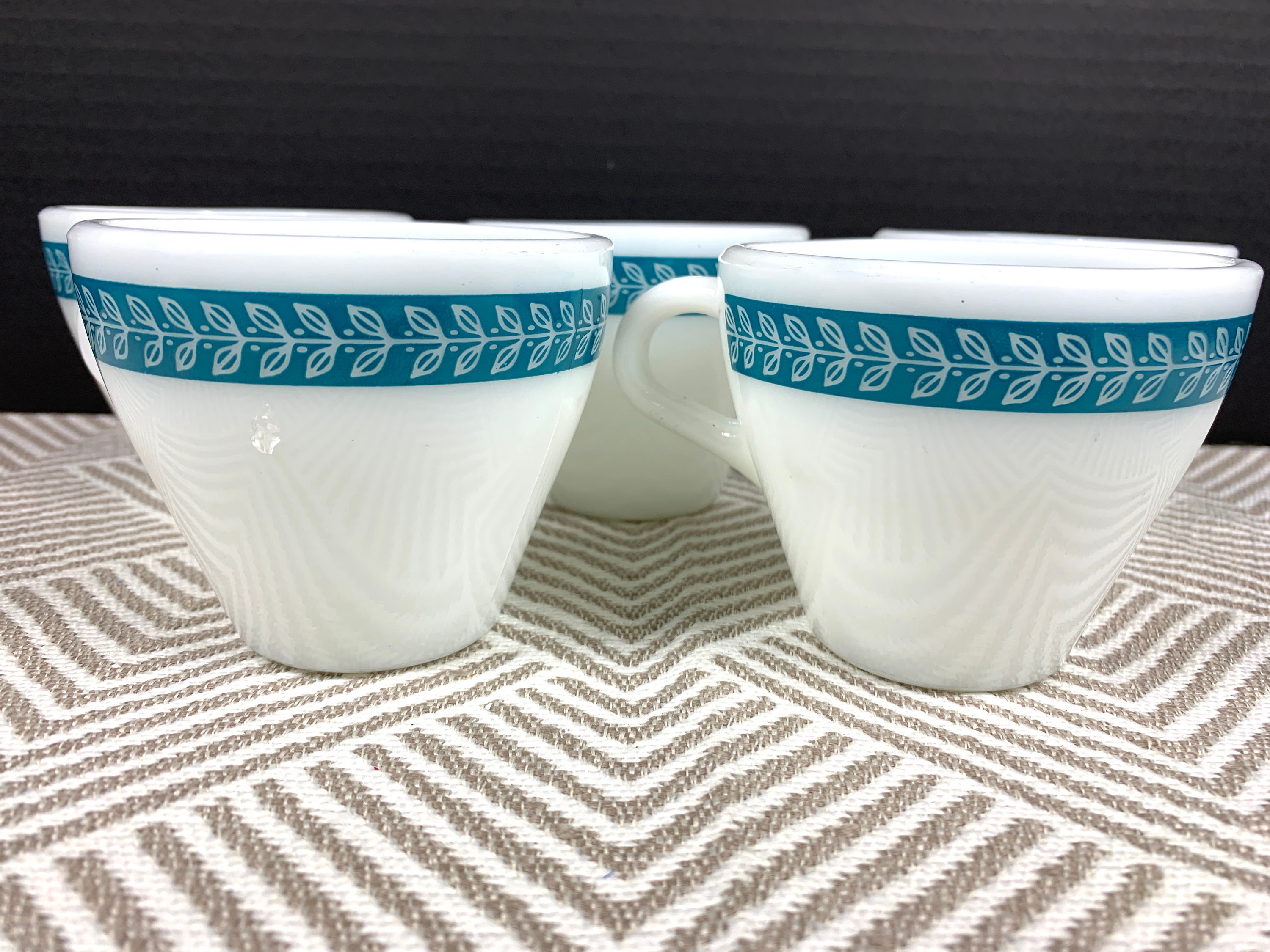 Vintage Pyrex Laurel Leaf Teal and Milk Glass White Set of 5 | Etsy