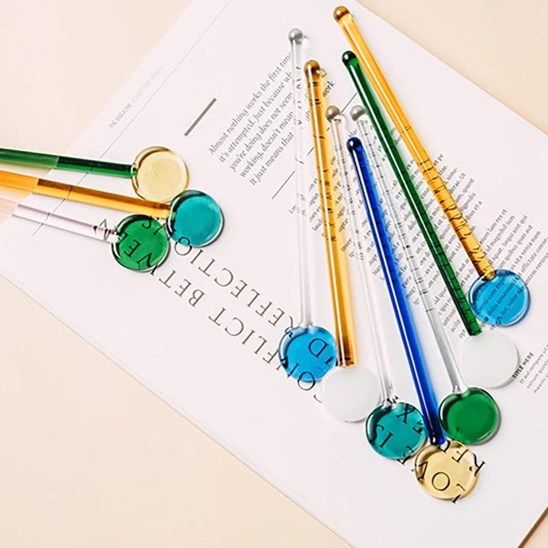 Retro Colorful Glass Drink Stirrers, Circle Cocktail Stir Swizzle ...