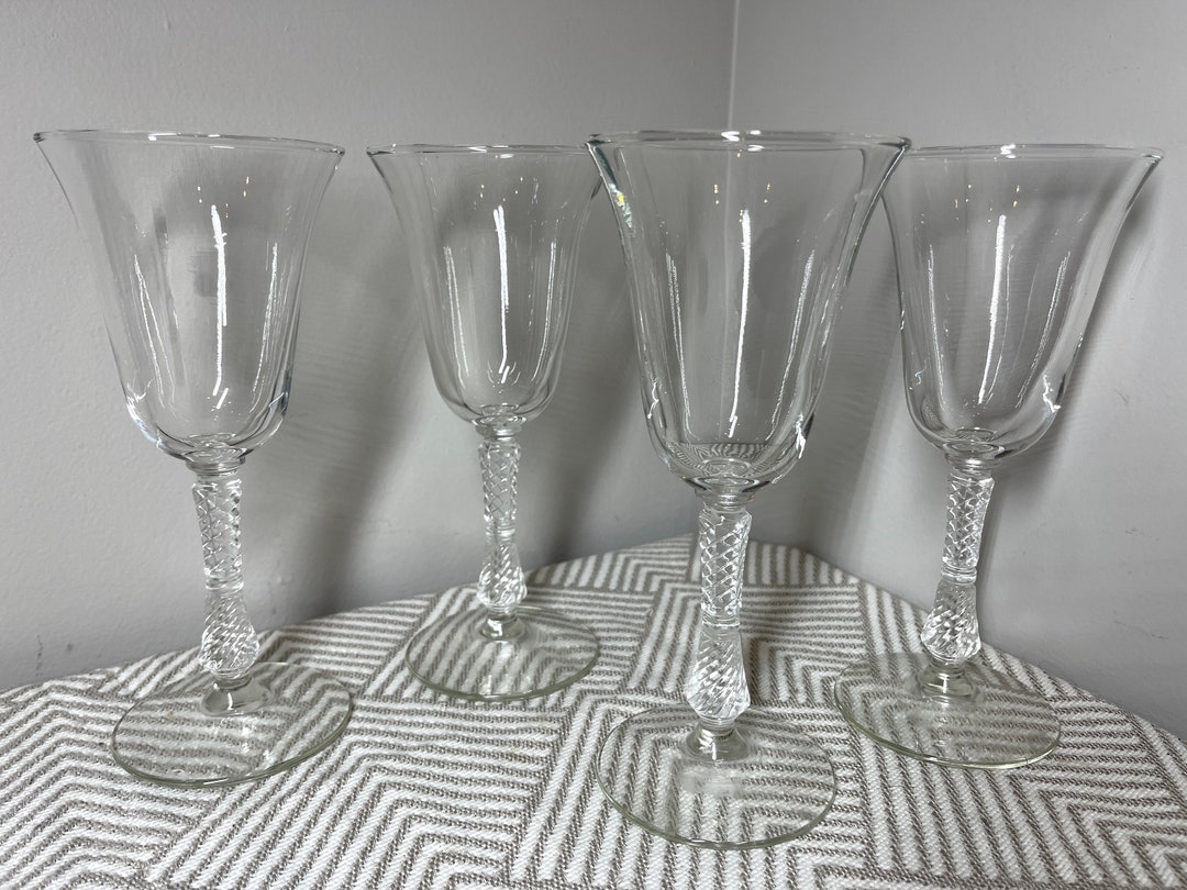 Vintage Cut Crystal Faceted Stem Set of 4 Champagne or Wine Drink ...