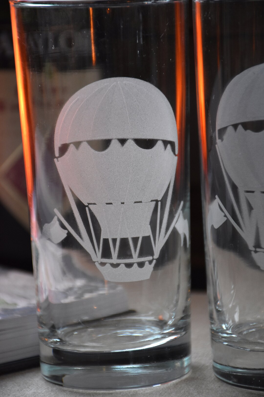 Hot Air Balloon High Ball Collins Glasses Adventure Retro Cocktail ...