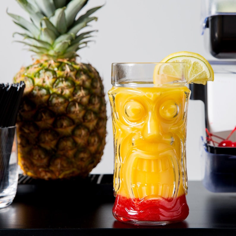 Vintage Style Set of TWO Tall Screaming Tiki Man 16 Oz Tropical Glass ...