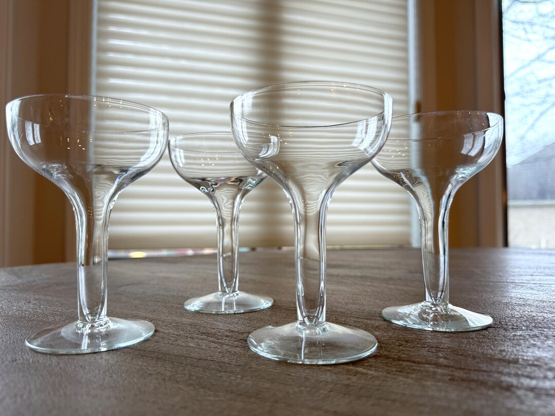 Vintage HOLLOW STEM Bohemian Coupe Glasses Set of 4 Mid Century Modern ...