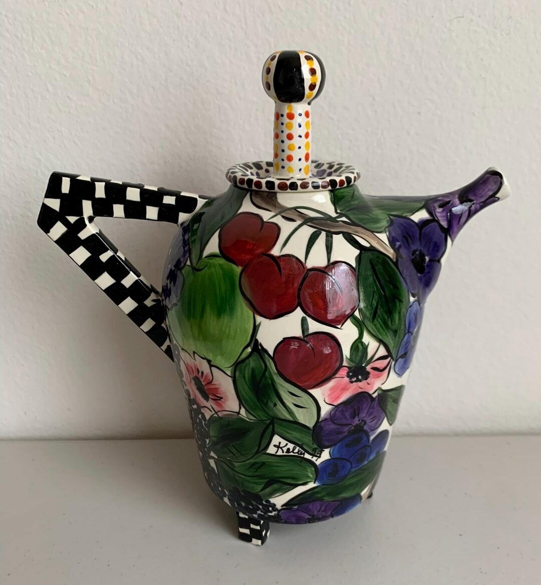 Hand-painted Kelly Katzin Ceramic Teapot Featuring a Medley of Floral ...