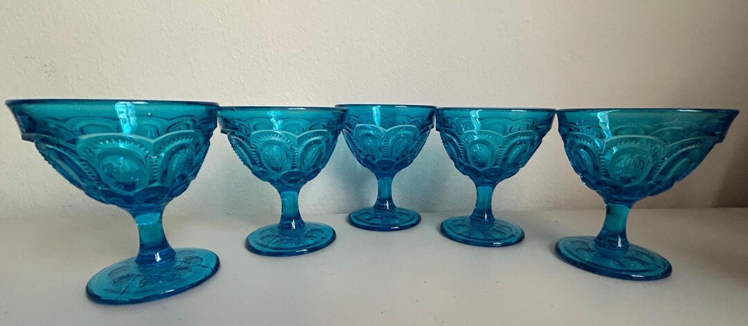 L.E. Smith Moon and Star Sherbet Colonial Blue 5 in Set - Etsy