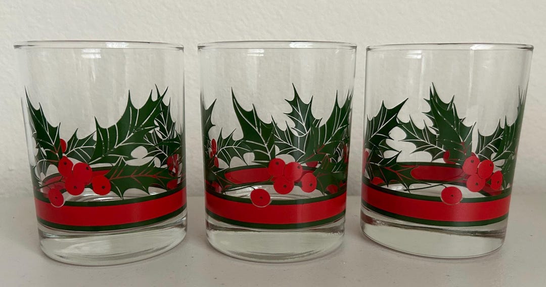 Pottery Barn Mistletoe Christmas Low Ball Glass Set of 3 Three - Etsy
