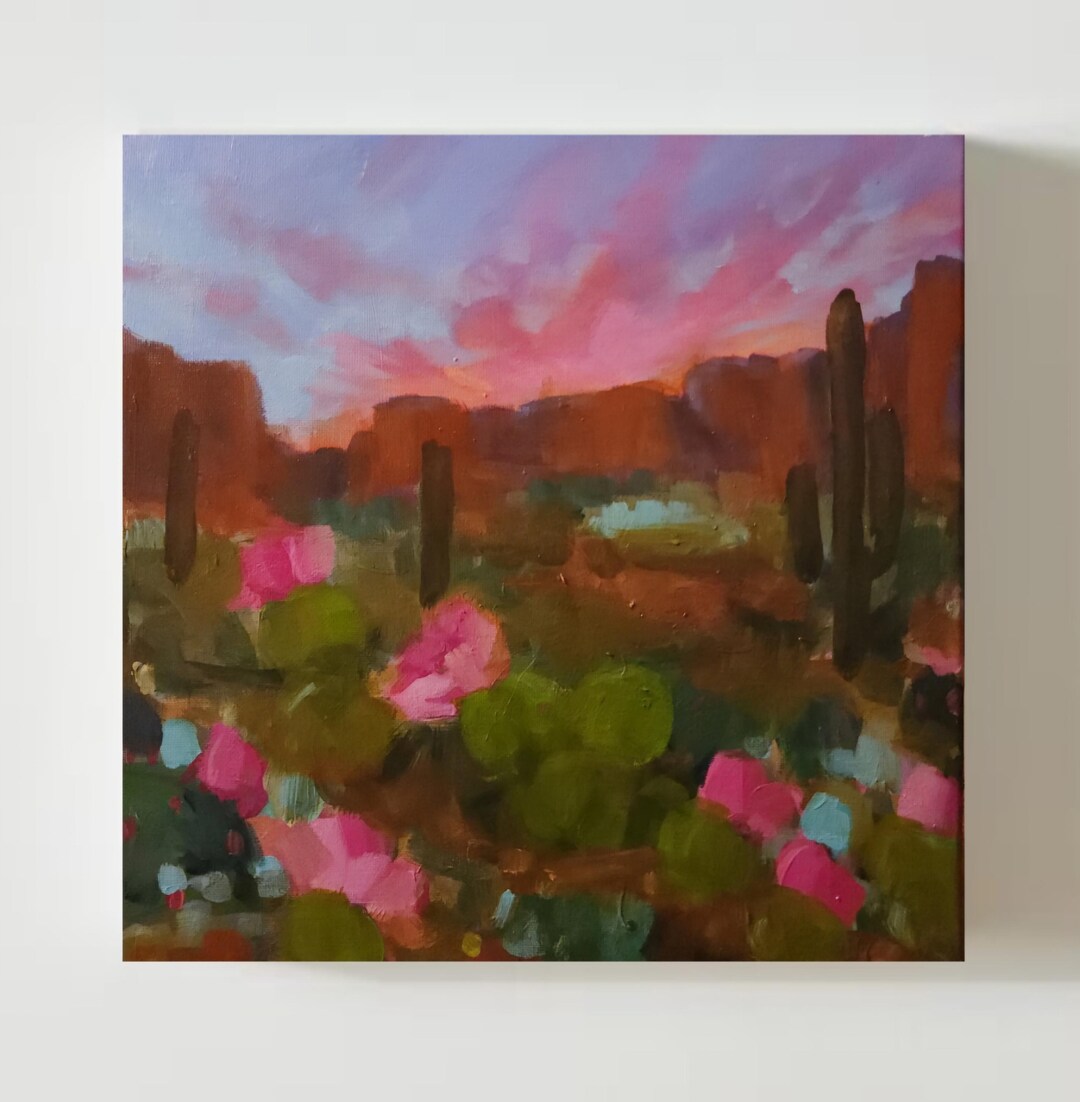 12"x12" Desert Painting 'sticky Situation' Original Acrylic Painting on ...