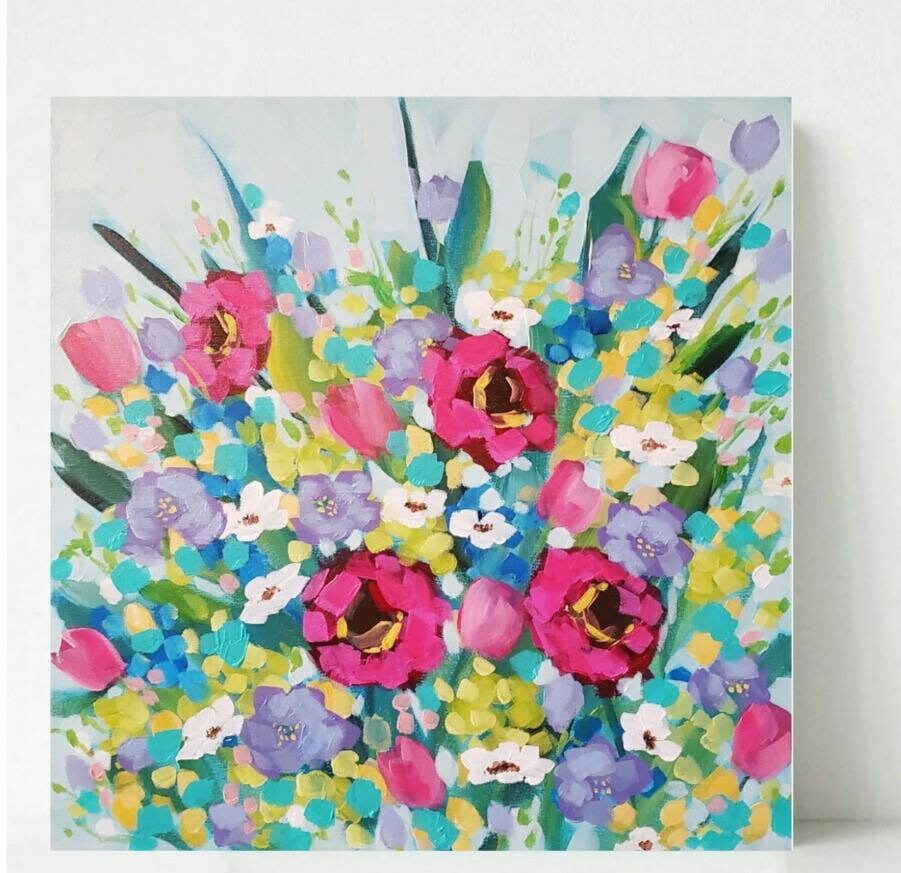 Bright and colorful floral painting on canvas original | Etsy