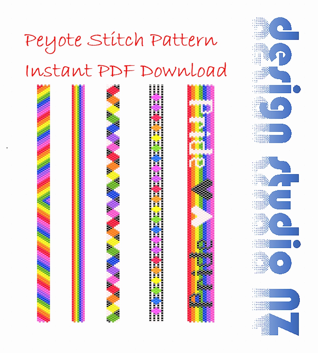 Five Rainbow Peyote Bead Patterns, Pride, Bracelet Bangle Cuff Wrap ...