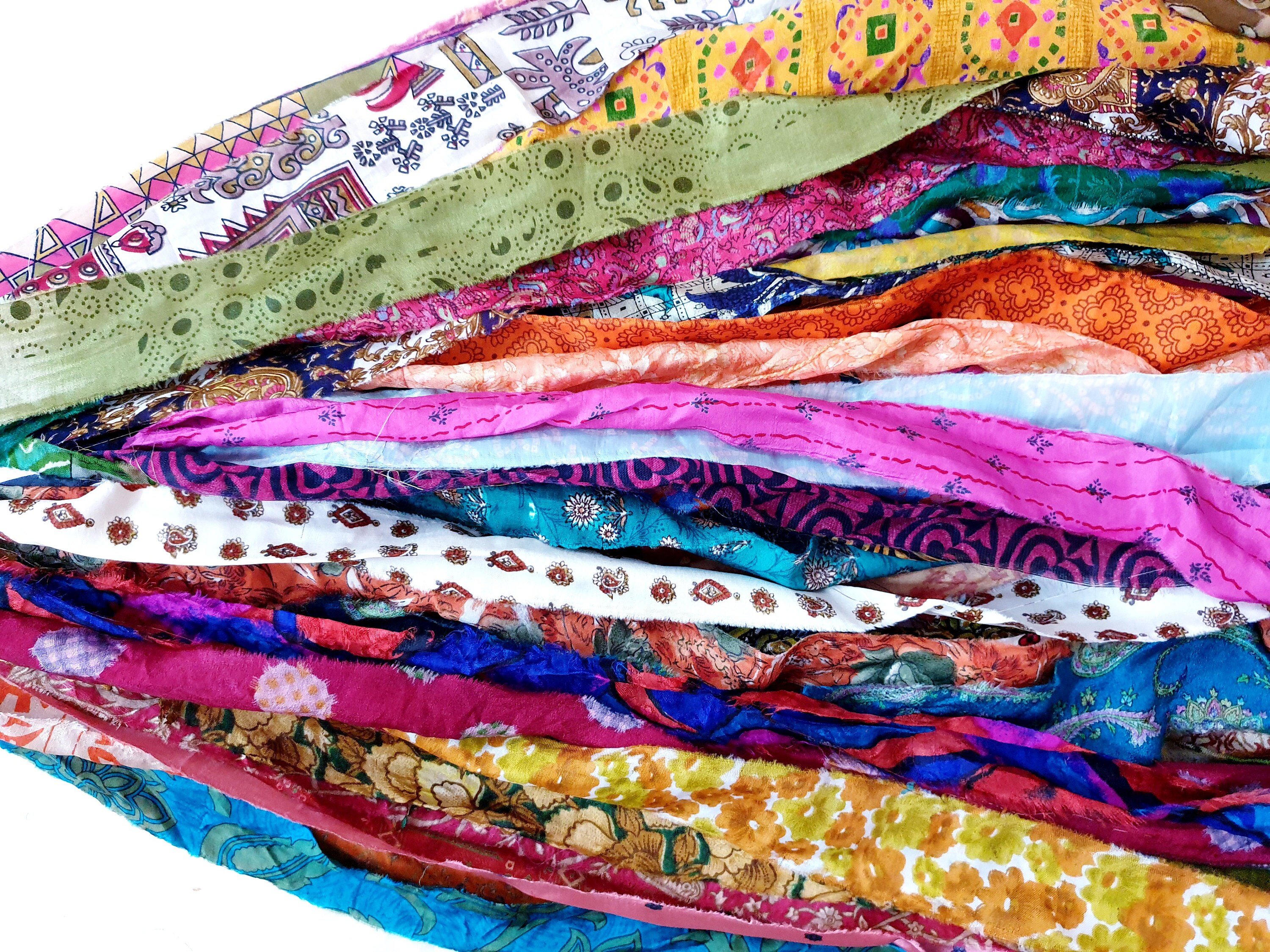 5 to 50 Yards Unstitched Art Silk Sari Ribbon Yarn Tassels SKEINS MIXED ...