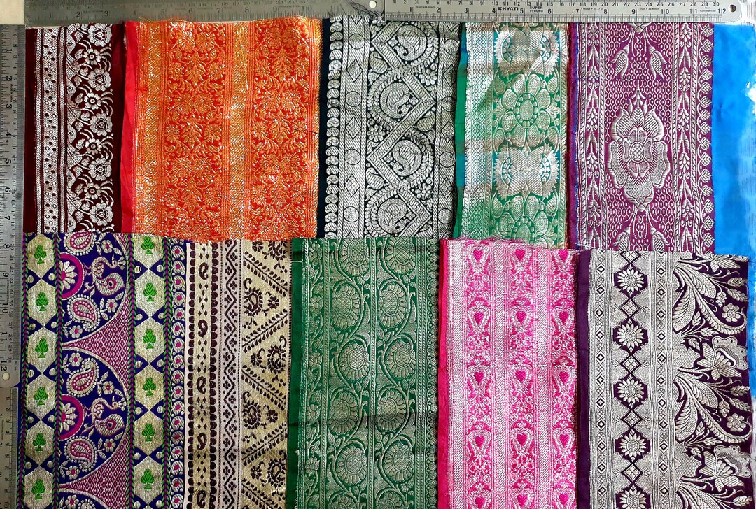 Sari Trim Lot Lace Ribbon Border Banarasi Handloom Antique Vintage 10 Pcs Zari GET WHAT YOU See ...