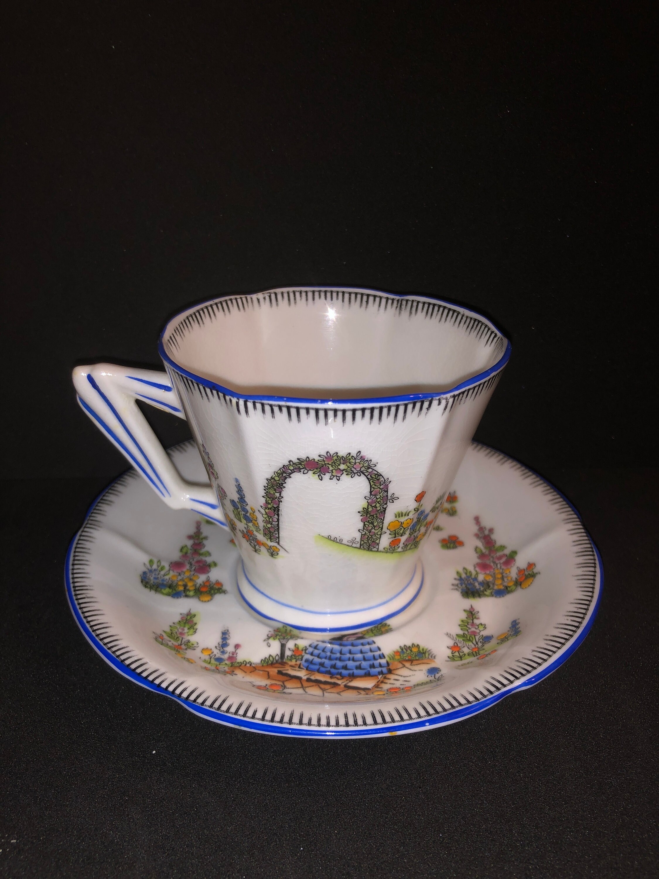 Royal Albert Crown China Dainty Dinah 7694A Blue Trim Teacup and Saucer ...