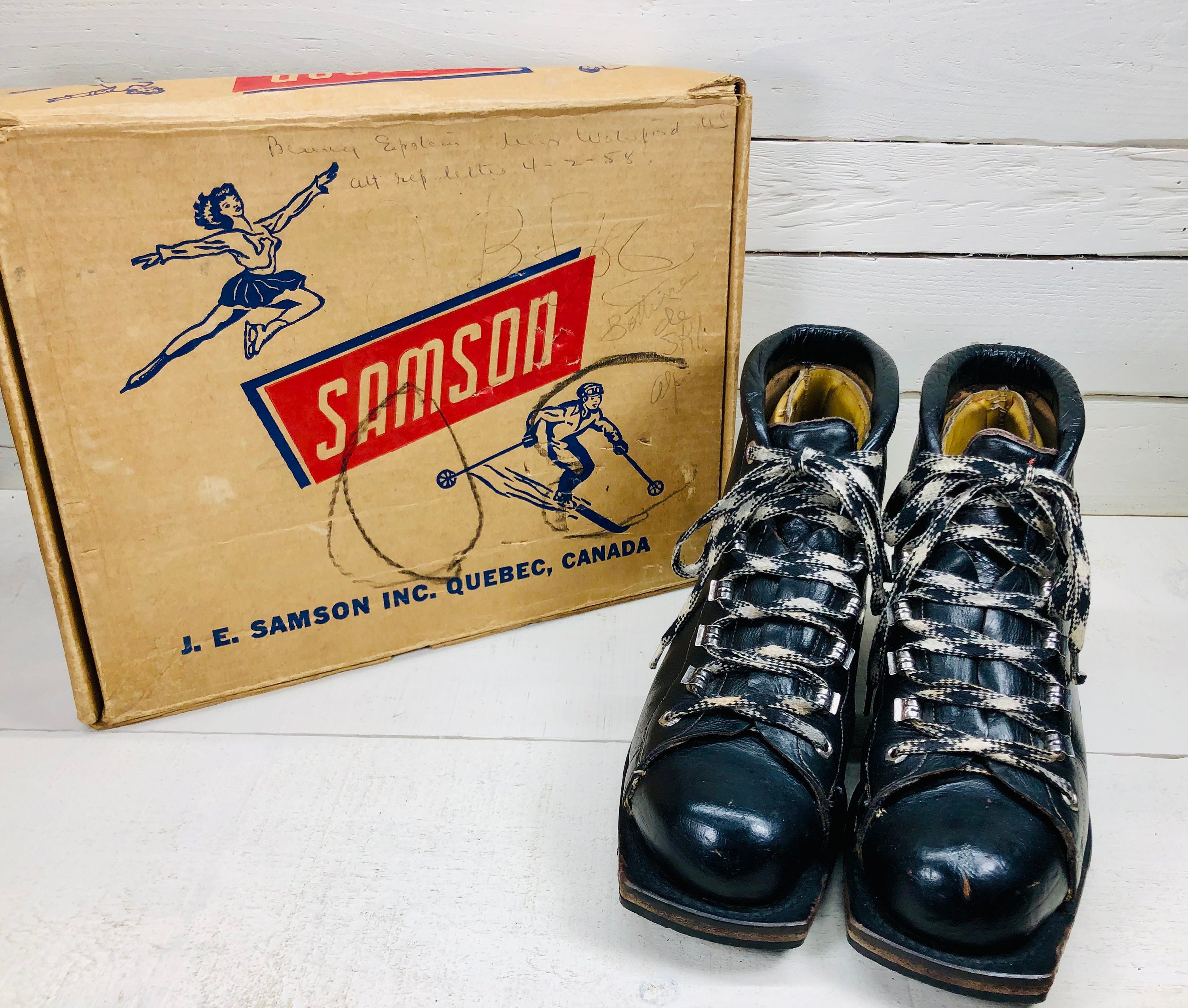 Vintage Samson Leather Double Lace Ski Boots - Etsy