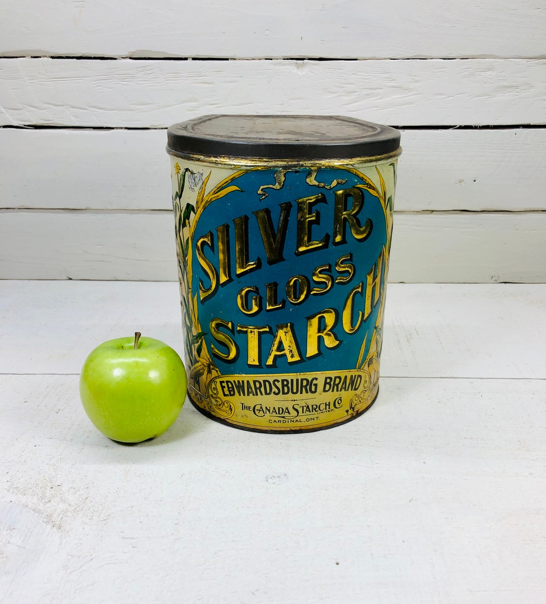 Early 1900s Silver Gloss Starch Advertising Tin / Antique Lithograph ...